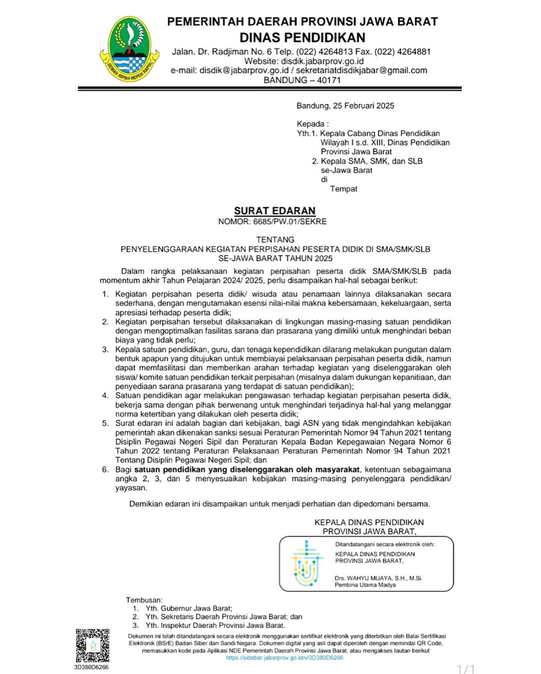 Inilah Surat Edaran Dinas Pendidikan Provinsi Jawa Barat, Yang Mengatur Pelaksanaan Kegiatan ...